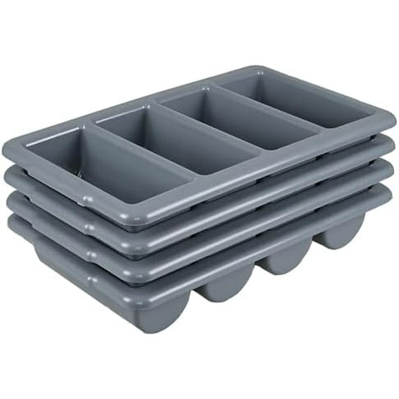 4 Pack Plastic Commercial Cutlery Tray, 4-Compartment Silverware ...