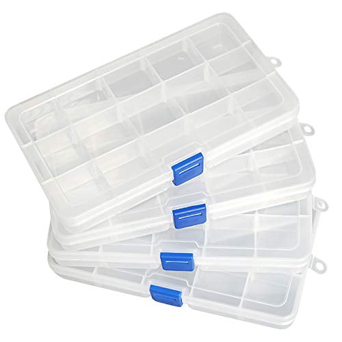 4 Pack Plastic Compartment Box With Adjustable Dividers Craft Tackle ...