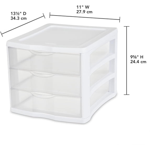 4-Pack Plastic Desktop Organizer with Drawers, White Frame - Stackable ...