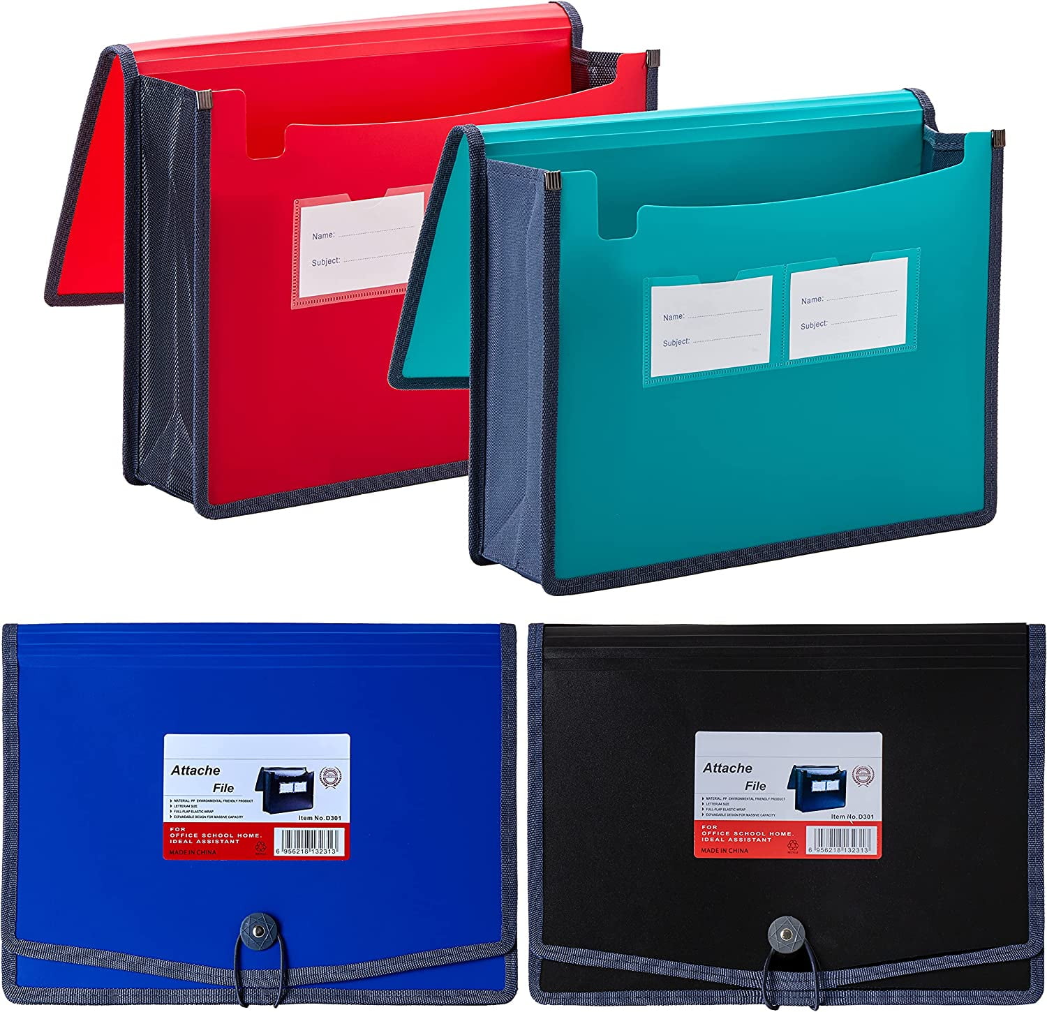 4 Pack Plastic Expanding File Wallet Document Organizer with Elastic ...