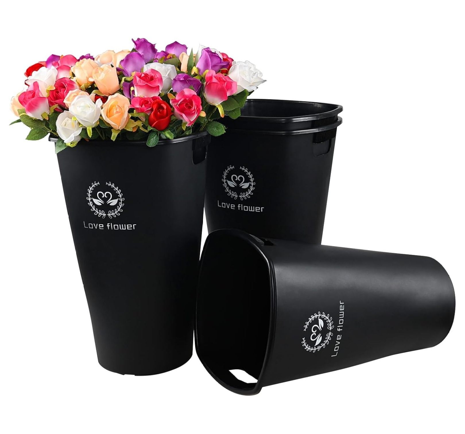 4-Pack Plastic Flower Bucket Vase with Handles, Large Farmhouse French ...
