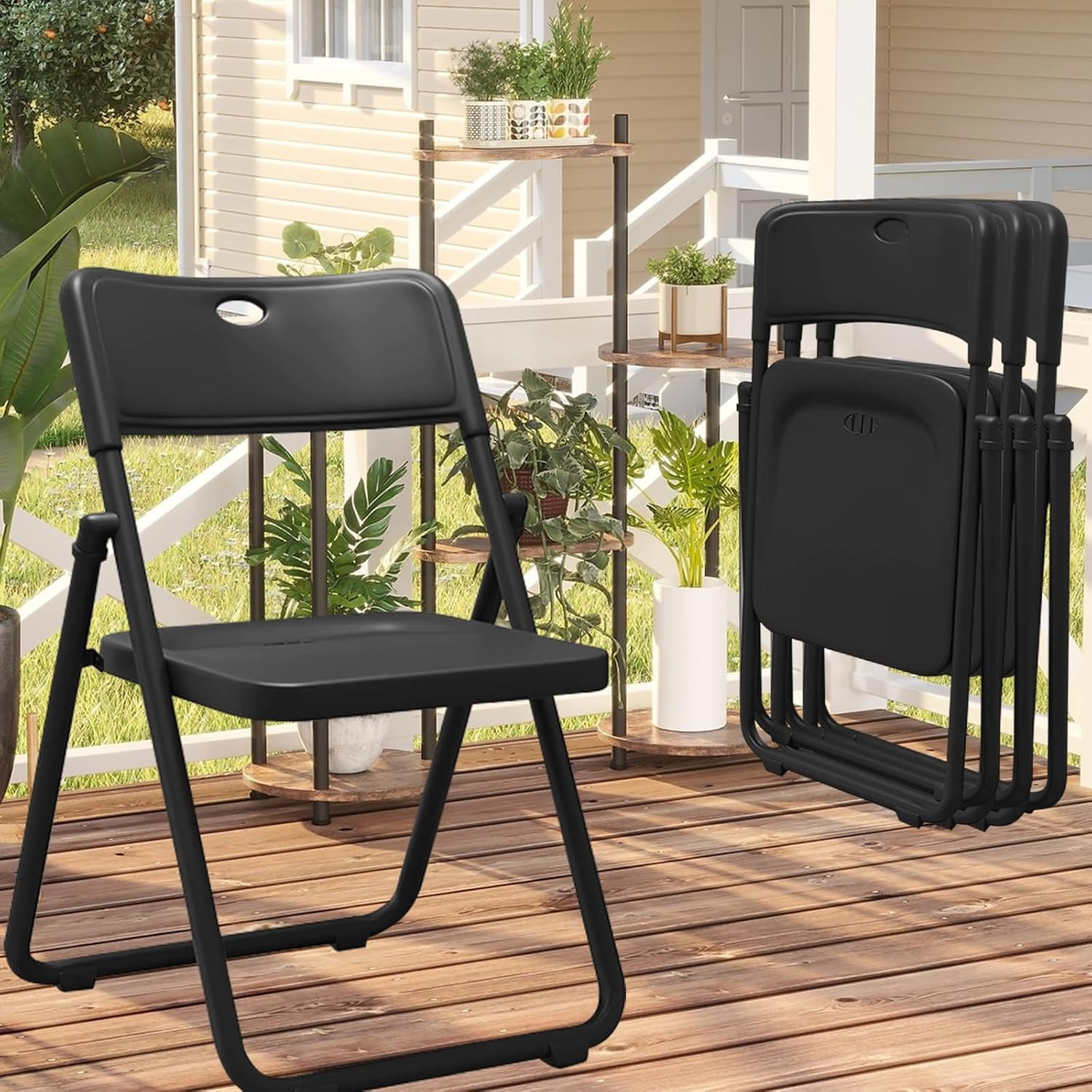 4 Pack Plastic Folding Chair, Stackable Portable Foldable Chair for ...