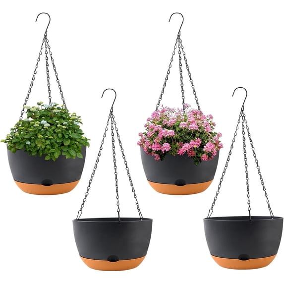 4 Pack Plastic Hanging pots for Plants Indoor,8 Inch Plant Pot Indoor ...
