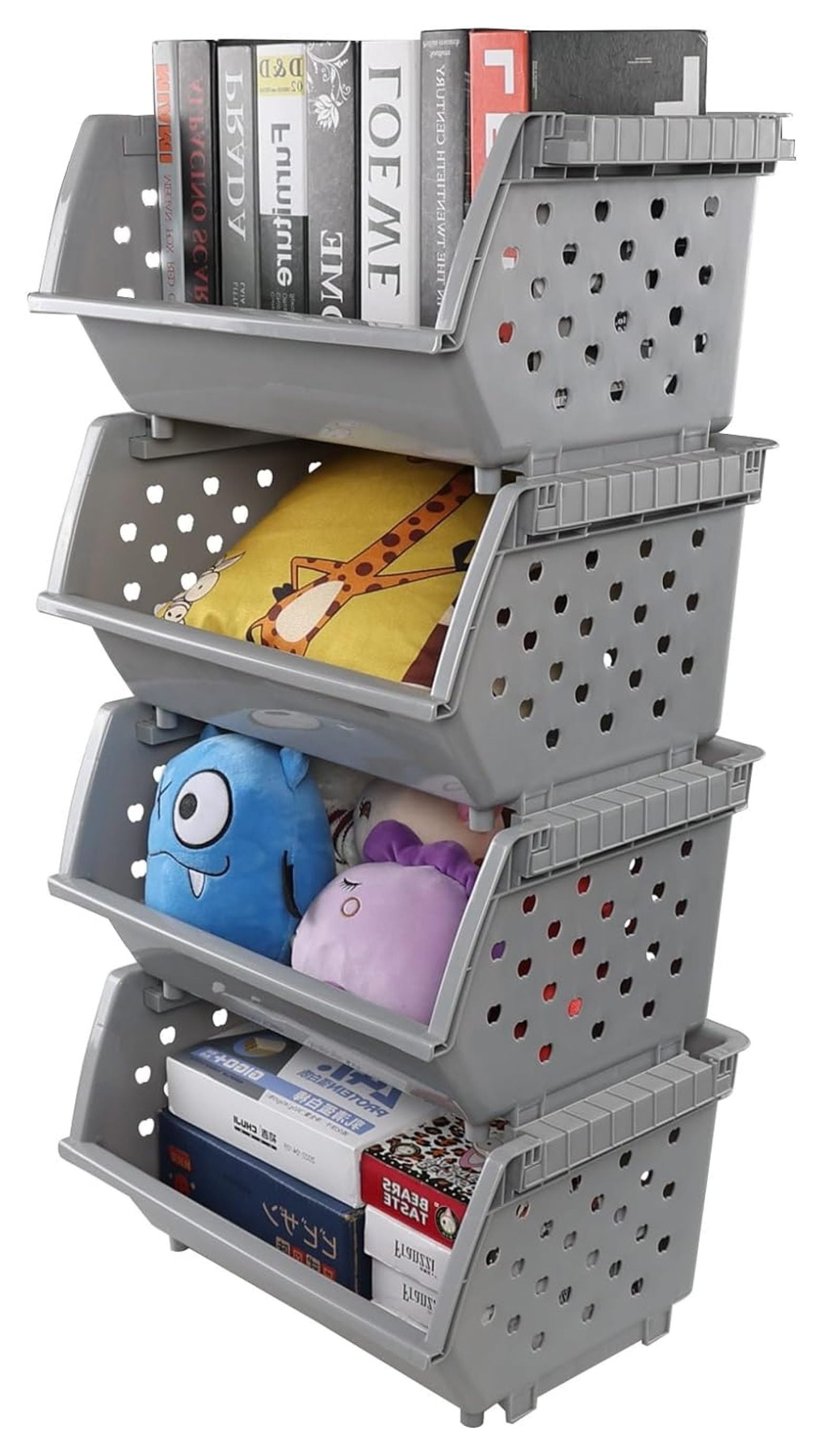 4-Pack Plastic Large Stacking Organizer Basket, Stacking Open Front ...