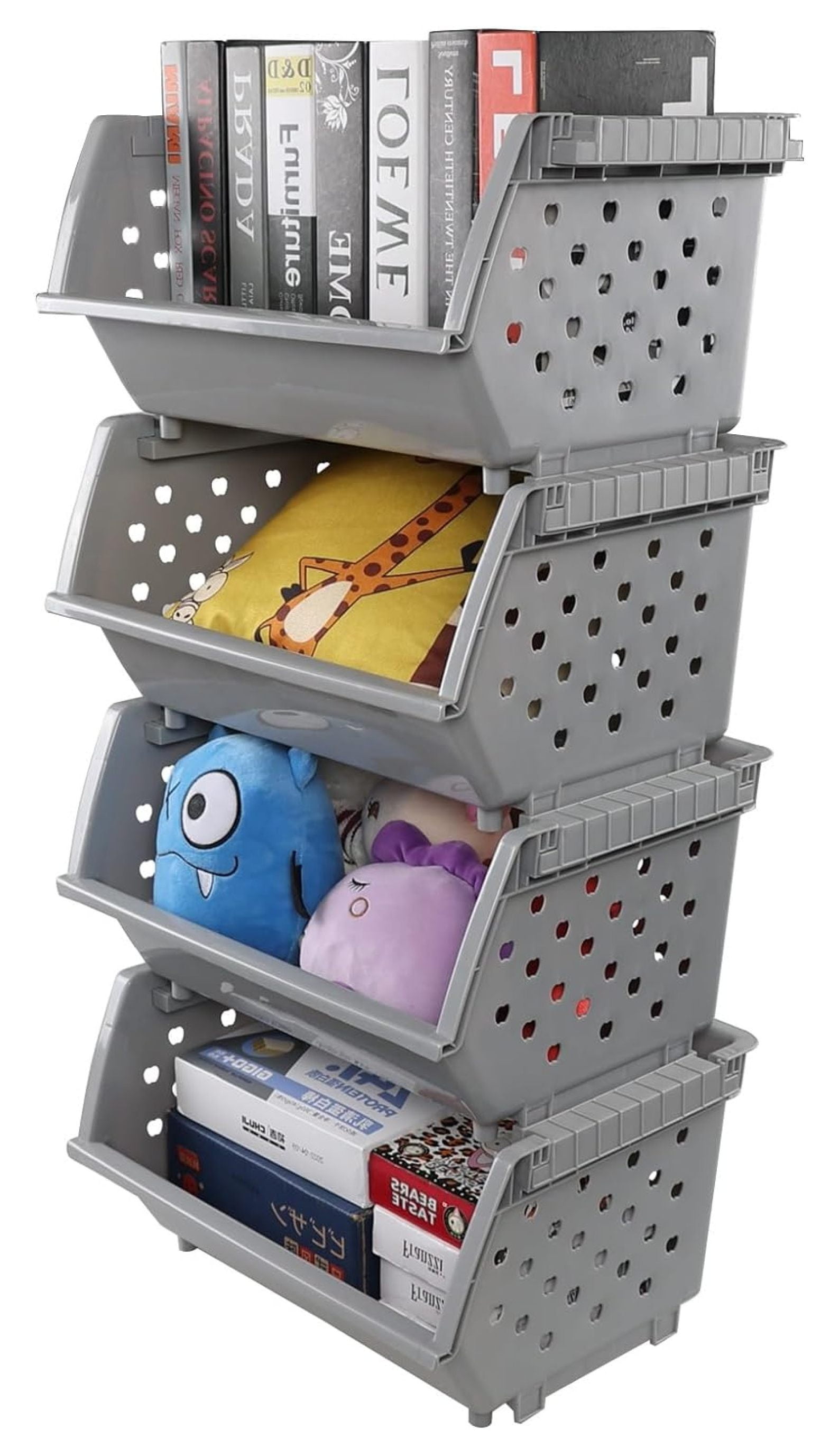 4-Pack Plastic Large Stacking Organizer Basket, Stacking Open Front ...