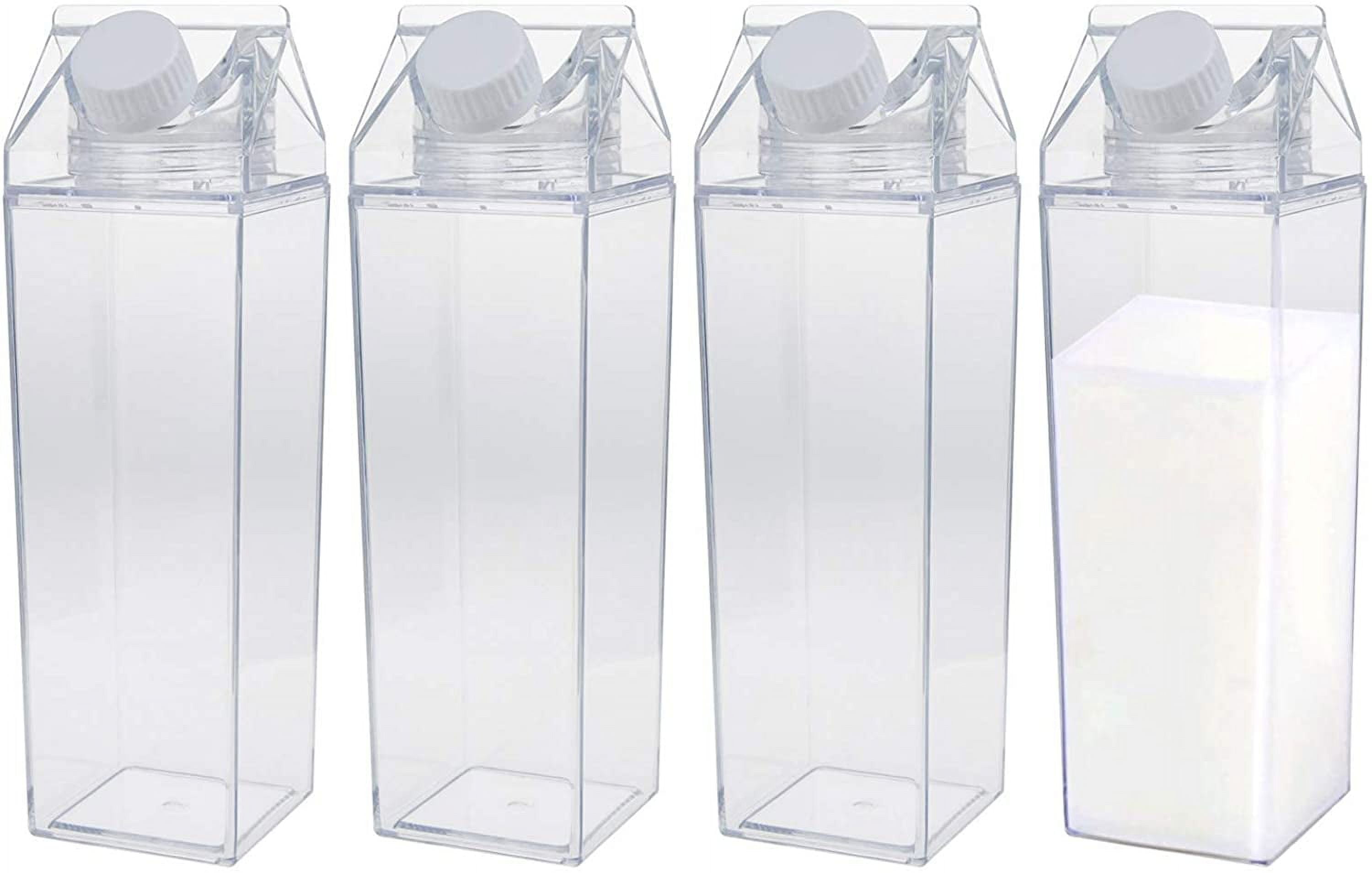 4 Pack Plastic Milk Box, Clear Portable Milk Carton Water Bottle Square ...