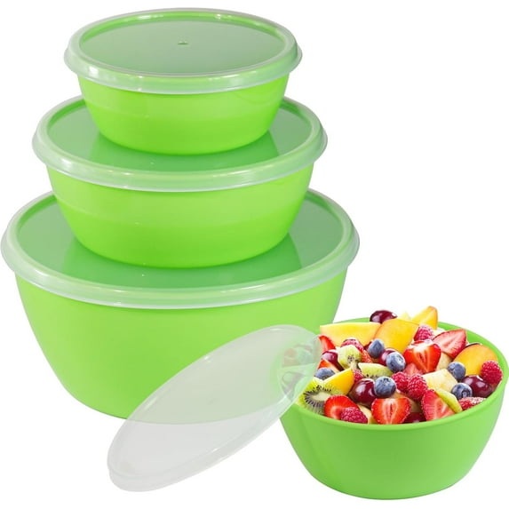 4 Pack Plastic Mixing Bowl Set with Lids,Plastic Prep Bowls with Lids ...