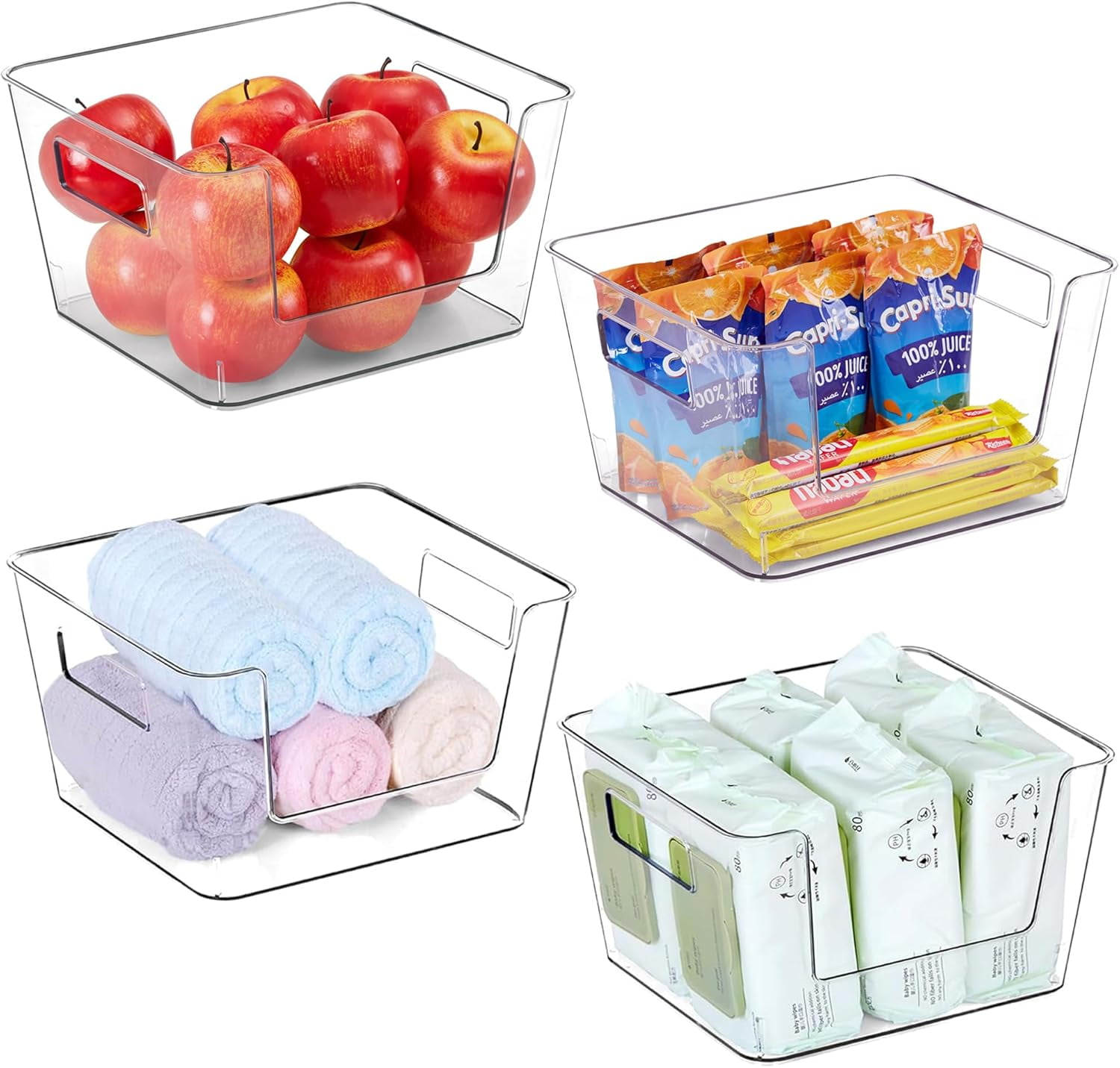 4 Pack Plastic Open Front Storage Bins, Clear Storage Container Bins ...