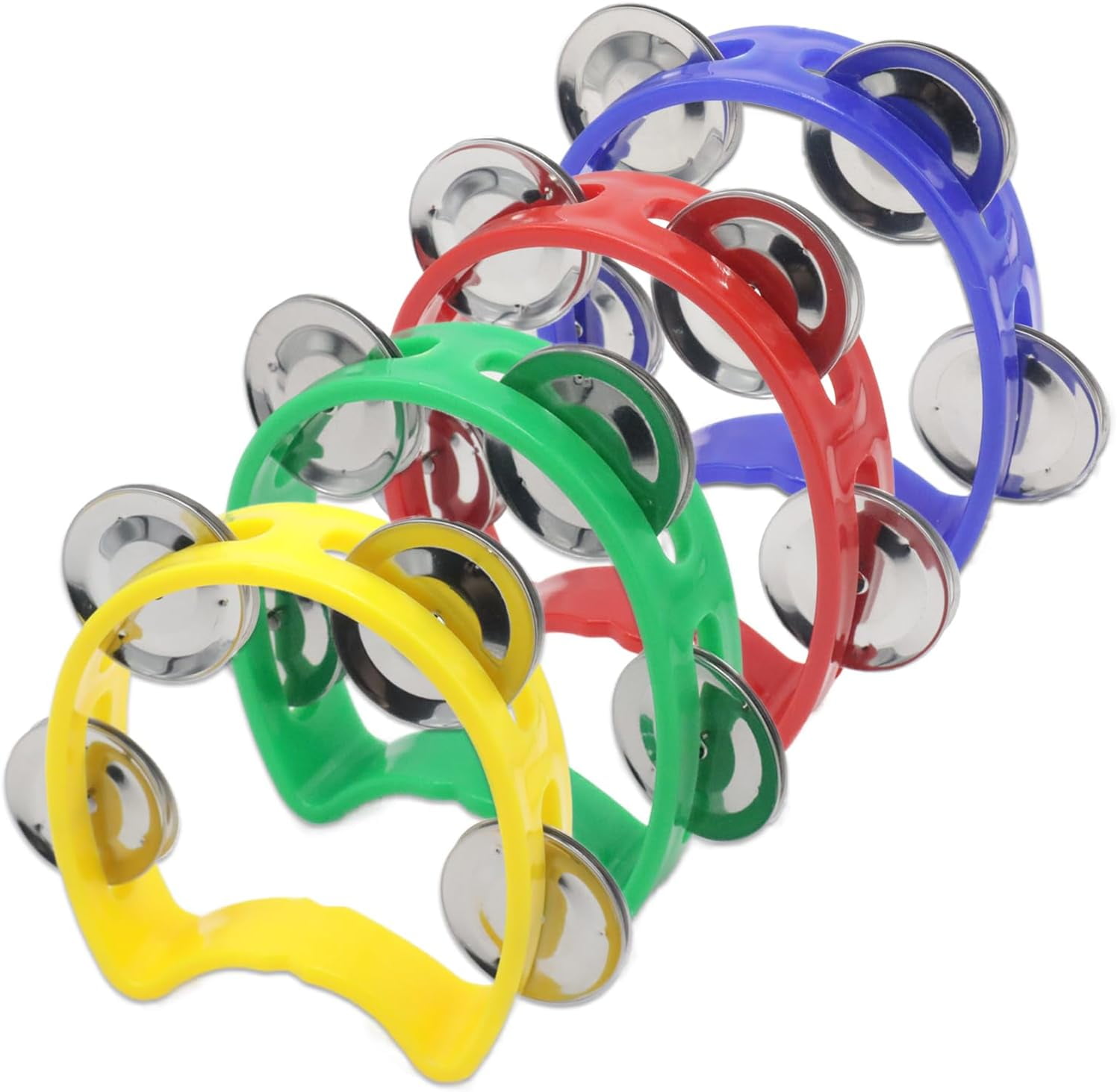 4-Pack Plastic Percussion Handheld Tambourines with 4 Jingle Bells ...