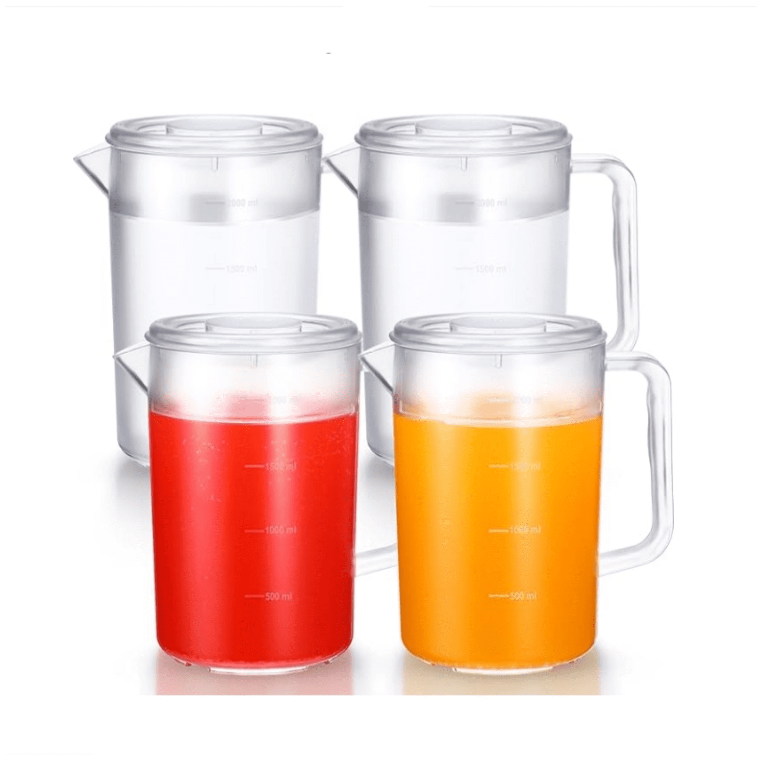 4 Pack Plastic Pitcher with Spout and Lid 2 Quart Large Ice Tea Pitcher ...