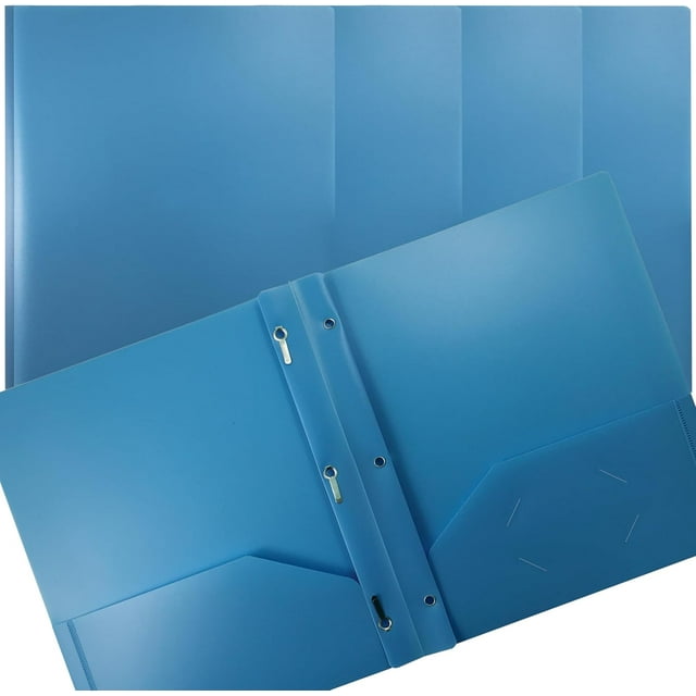 4 Pack Plastic Pocket Folders with Prongs, Heavyweight, Letter Size ...