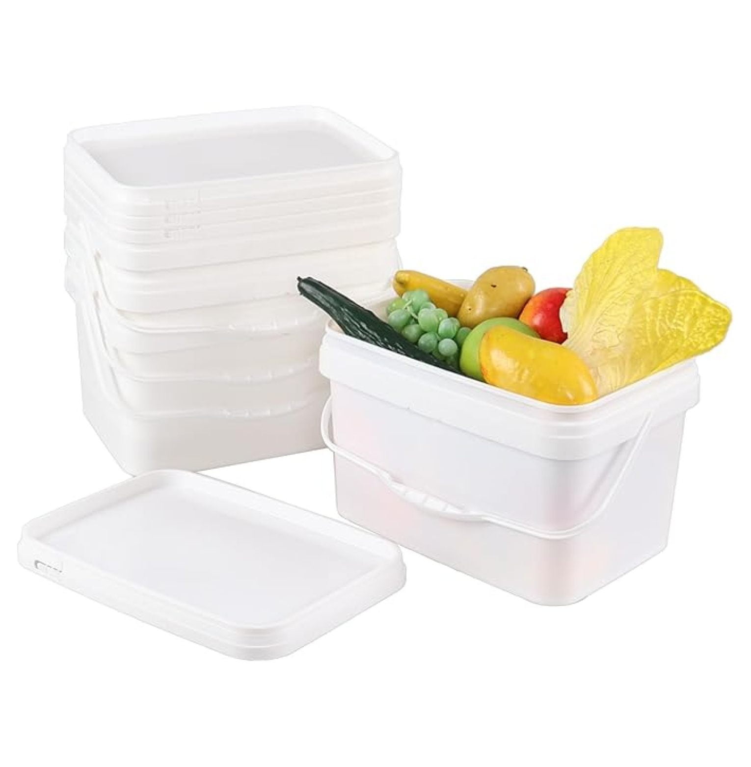 4 Pack Plastic Rectangular Food Bucket Pail with Sealed Lid and Handle ...