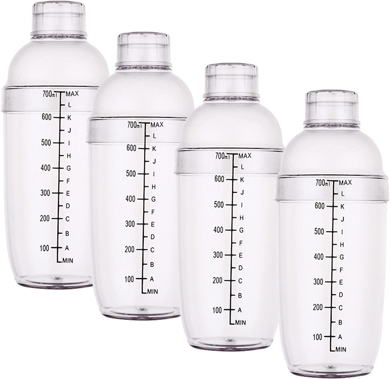 4 Pack Plastic Shaker Cocktail, 700cc / 24 oz Bar Tool for Milk Wine Mixing, Hand Drink Mixer ...