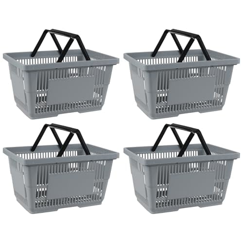4 Pack Plastic Shopping Baskets with Handles 28 L Portable Grocery ...