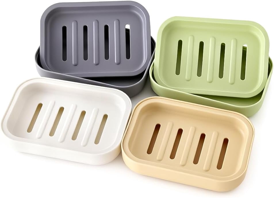 4 Pack Plastic Soap Dish,Double Layer Soap Container Draining Soap ...