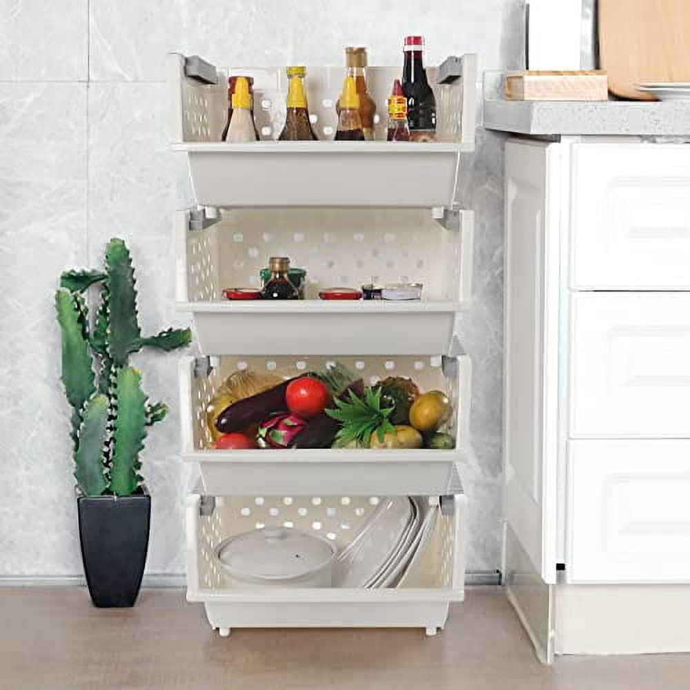 4-Pack Plastic Stackable Storage Basket, Kitchen Stacking Organizer ...