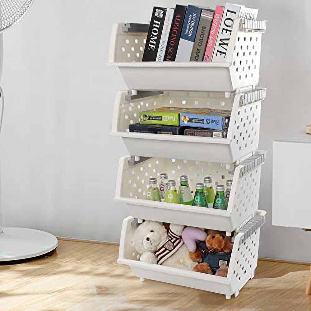 4-Pack Plastic Stackable Storage Basket, Kitchen Stacking Organizer ...