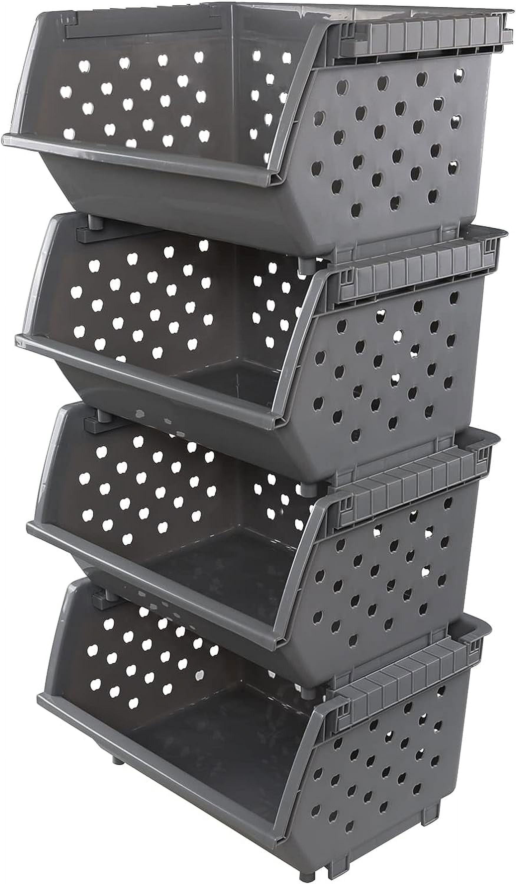 4-Pack Plastic Stackable Storage Basket Organizer, Kitchen Stacking ...