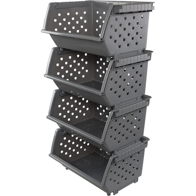4-Pack Plastic Stackable Storage Basket Organizer, Kitchen Stacking ...