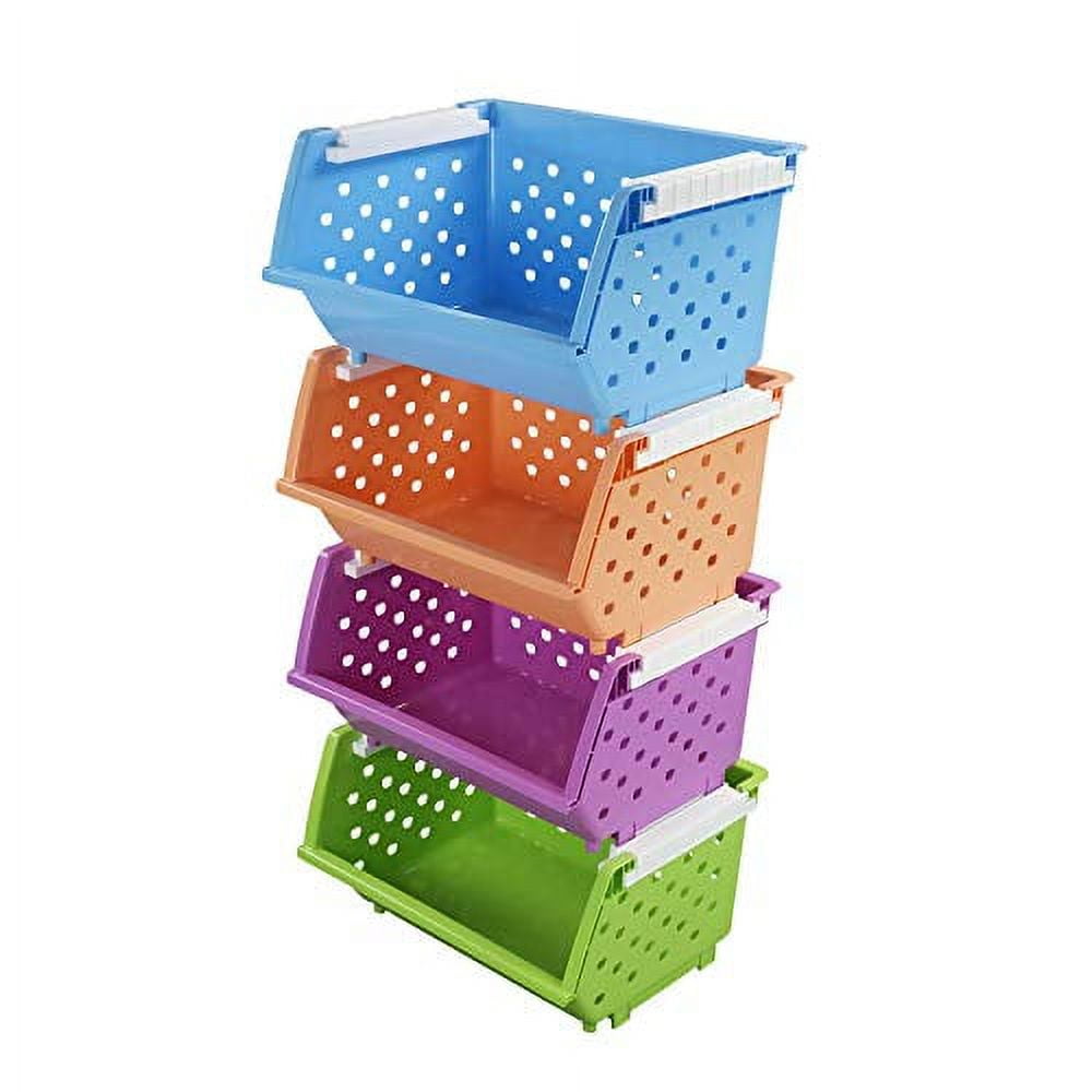 4-Pack Plastic Stackable Storage Baskets, Colo Stacking Bin, Red ...