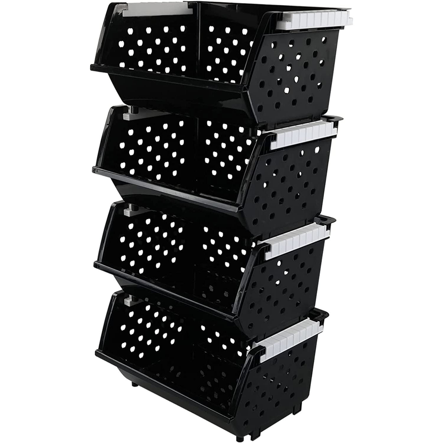 4 Pack Plastic Stackable Storage Baskets, Large Stacking Bins for ...