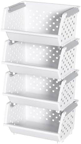 4 Pack Plastic Stacking Basket Organizer, Large Kitchen Open Front ...