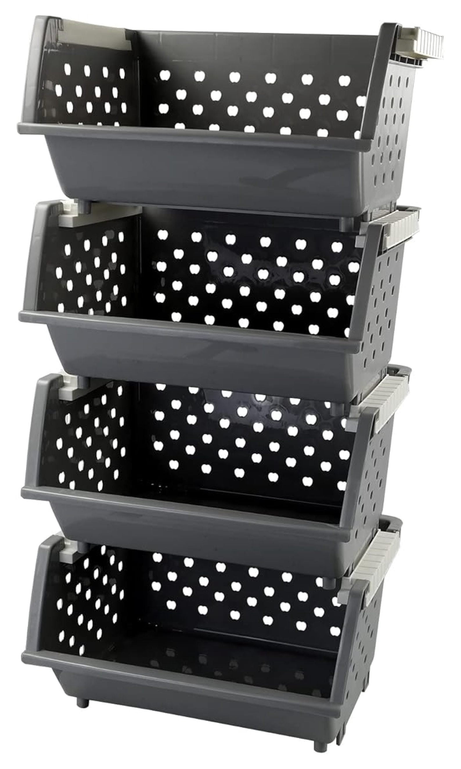 4-Pack Plastic Stacking Storage Basket, Stackable Organizer Bin, Gray ...
