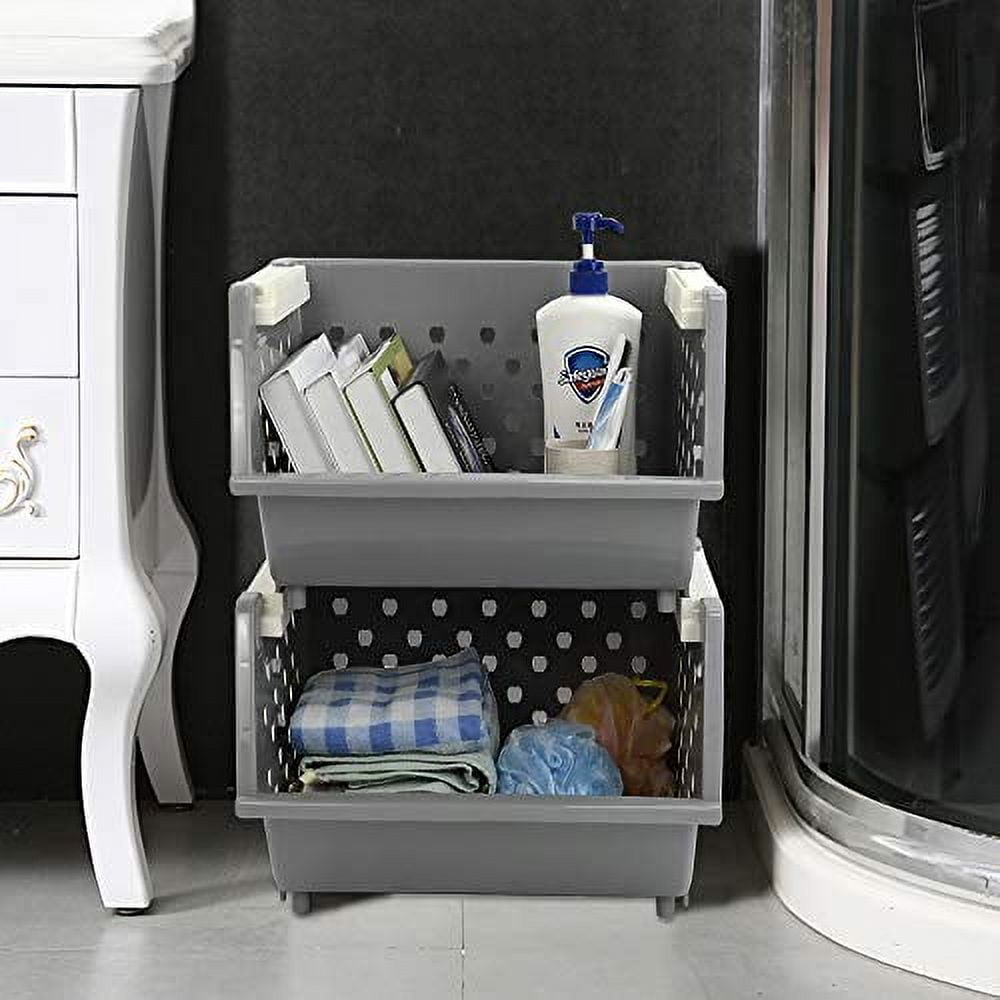 4-Pack Plastic Stacking Storage Basket, Stackable Organizer Bin, Gray ...