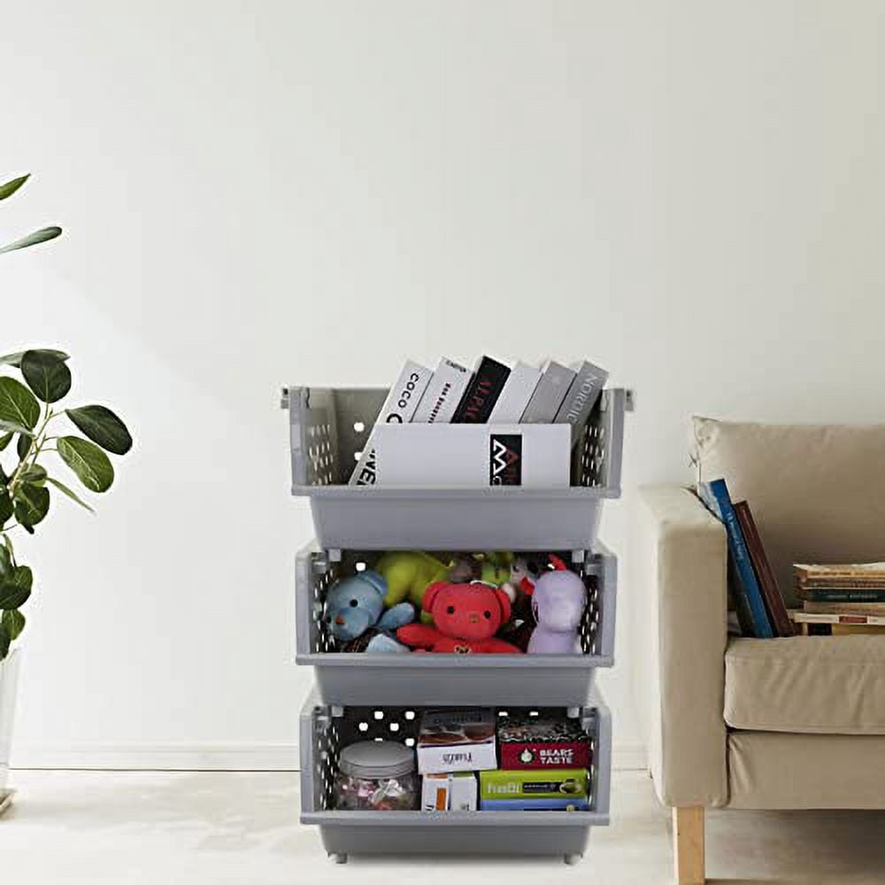 4-Pack Plastic Stacking Storage Baskets, Large stackable organizer ...