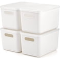 4 Pack Plastic Storage Bins with Lid, White Stackable Storage Basket ...