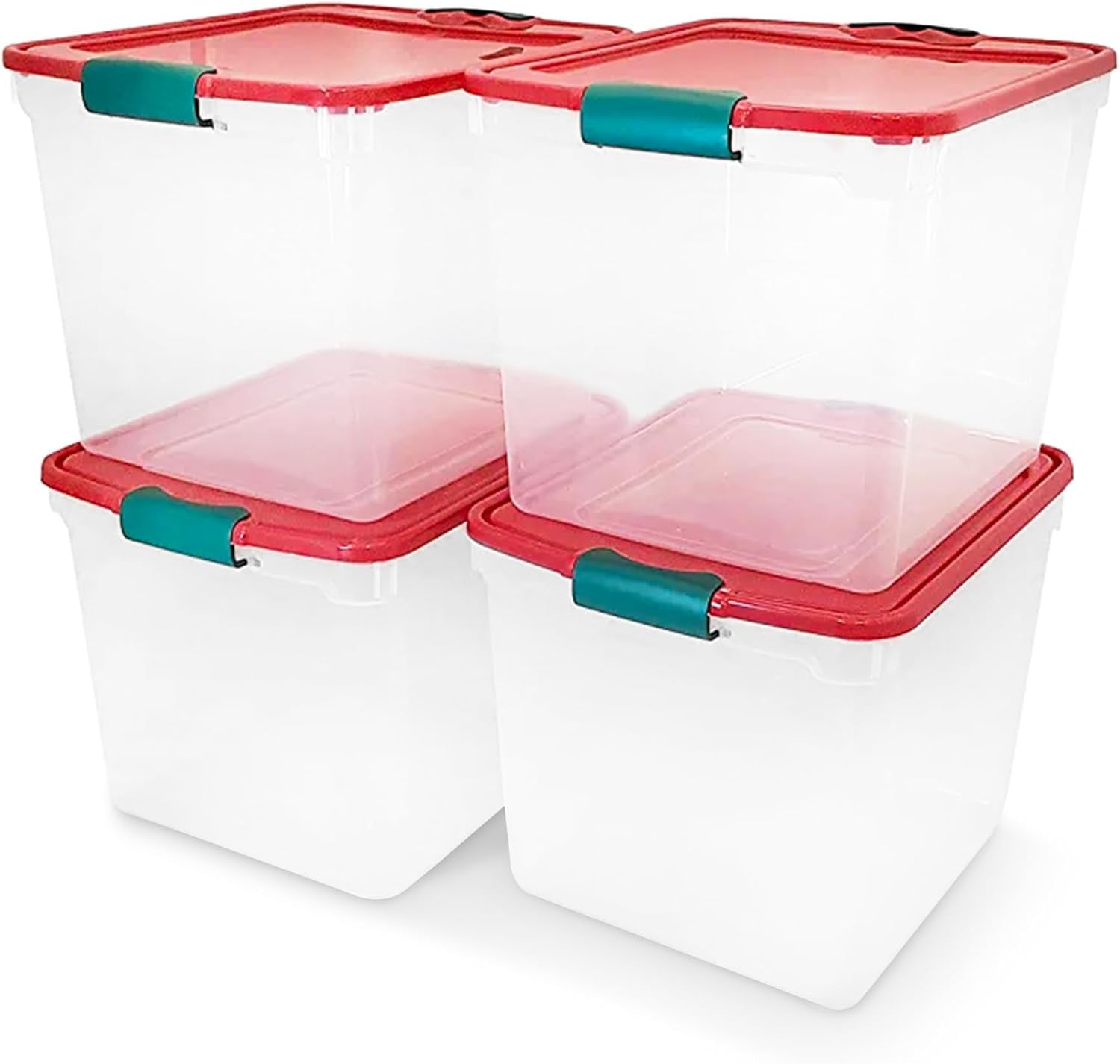 4 Pack Plastic Storage Bins with Latching Lids, Clear/Red – Stackable ...