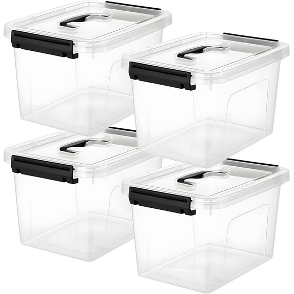 4 Pack Plastic Storage Bins with Lids and Handle, Clear Plastic ...