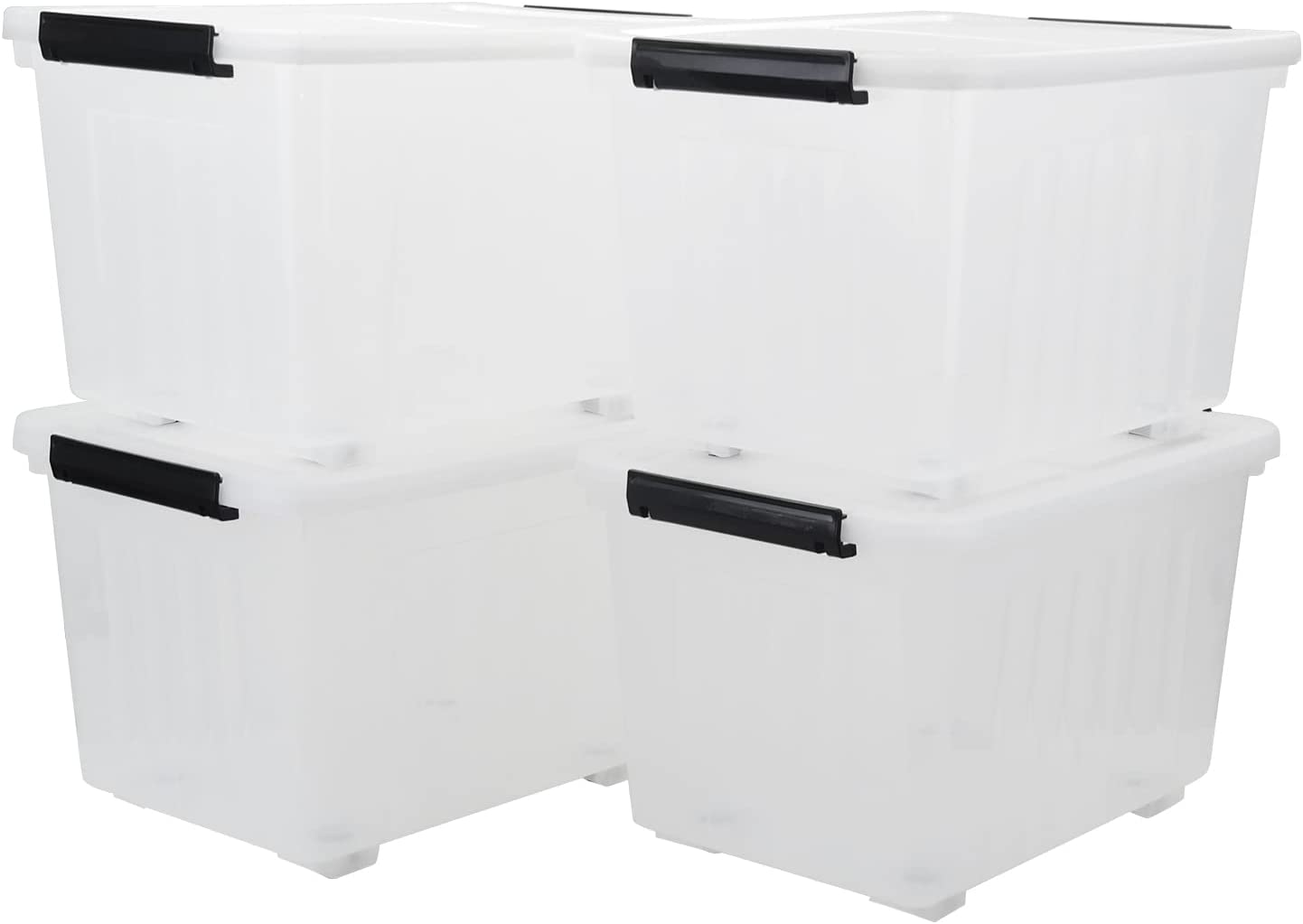 4-Pack Plastic Storage Box, 50 L Clear Large Storage Bin with Wheels ...