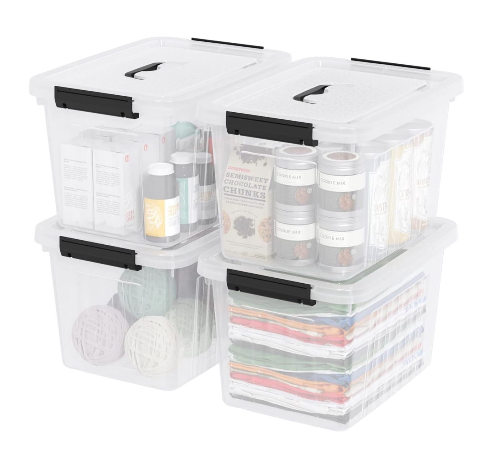 4 Pack Plastic Storage Boxes, Lidded Storage Bins with Handle, 20L ...