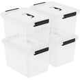 4 Pack Plastic Storage Boxes, Lidded Storage Bins with Handle, 20L ...