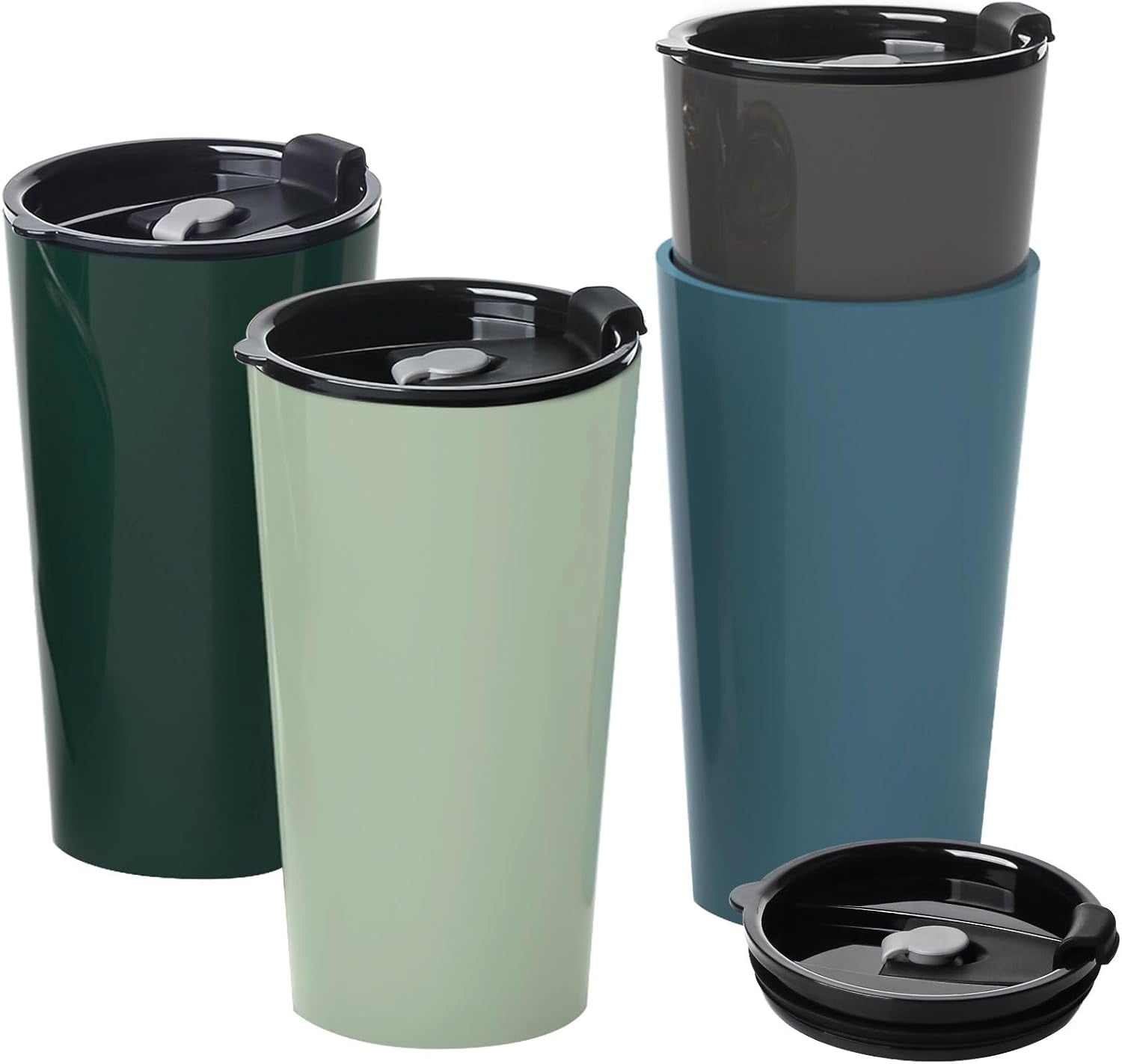 4 Pack Plastic Travel Coffee Mug Set, 20 oz Spill Proof Drinking Cups ...