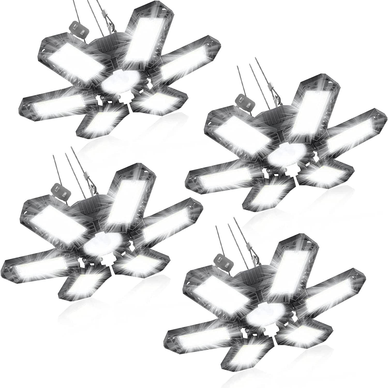 4 Pack Plug in Garage Light, Upgraded 200W 20000LM Linkable LED Shop ...