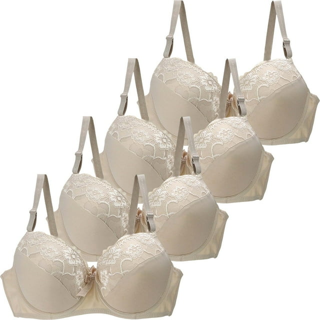 4-Pack Plus Size Lace Underwire Bras - Sexy Push-Up Lingerie 34-44 B-Dd Cup, Dark Blue Women's ...