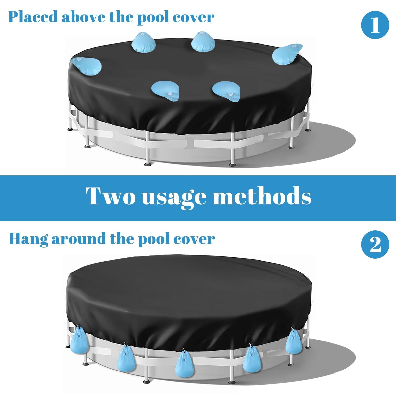 4 Pack Pool Cover Weights with Hooks, Leakproof Swimming Pool Cover ...