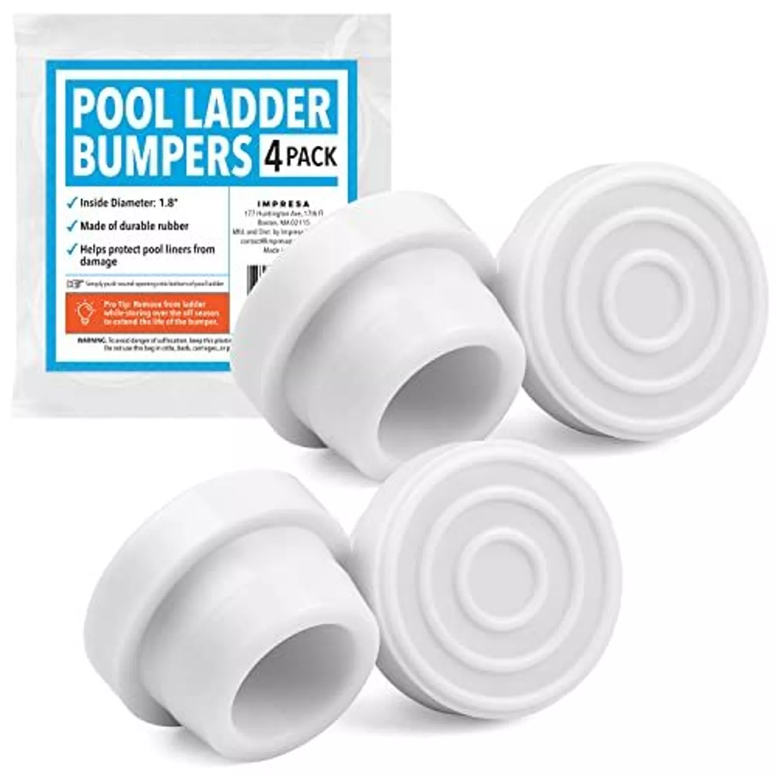 [4 Pack] Pool Ladder Bumpers to Protect Pool Liner - White - 1.8” Inner ...