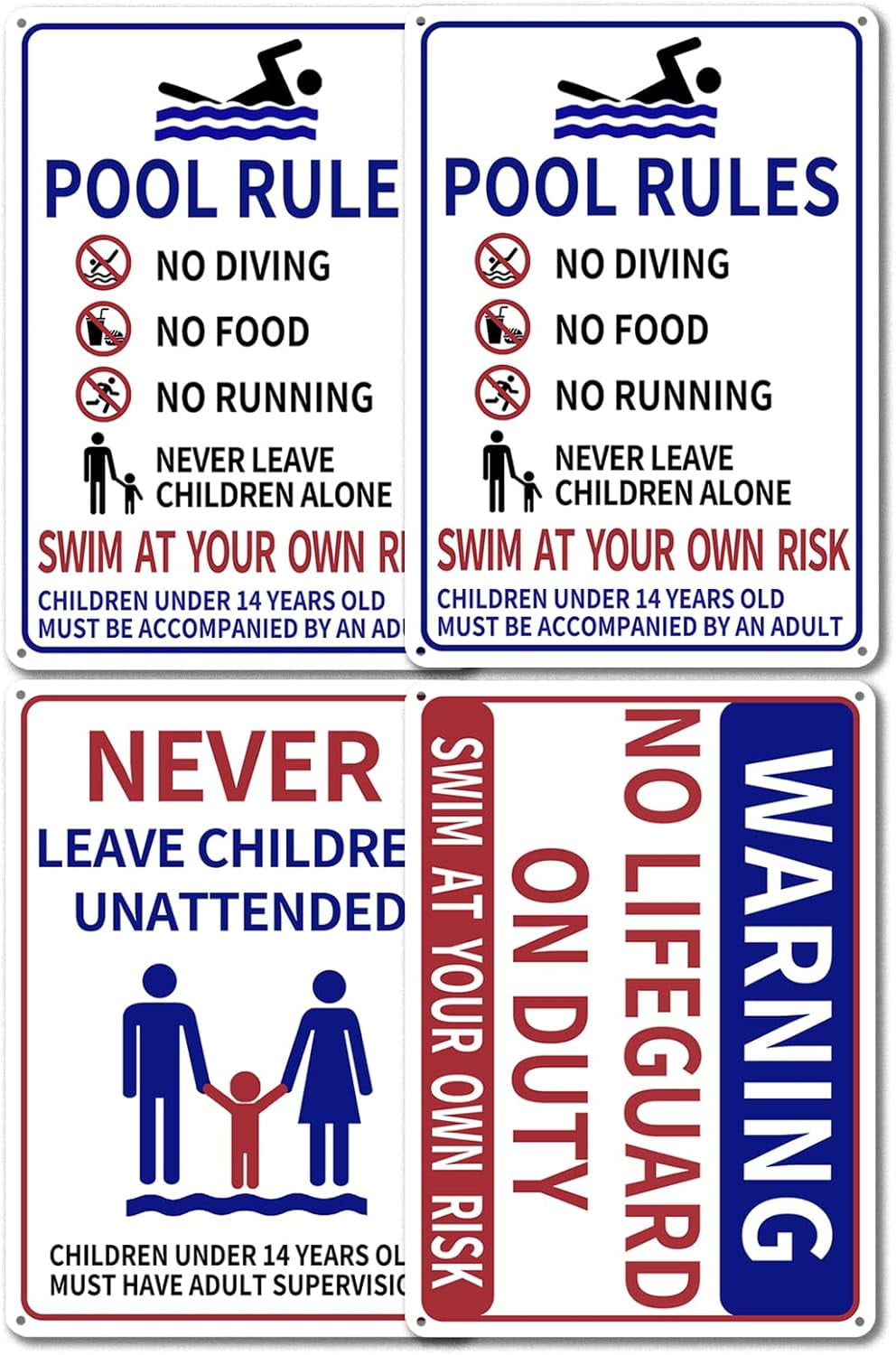 (4 Pack) Pool Signs for Outside,14 × 10'' Printed with"Watch Your ...