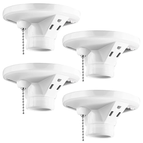 4 Pack Porcelain Light Socket with Outlet and Pull Chain Light Fixture ...