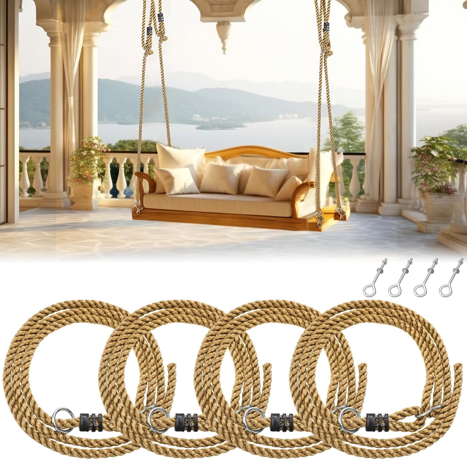 4 Pack Porch Swing Rope Kit Swing Bed Straps Holds 800 Lbs Adjustable ...