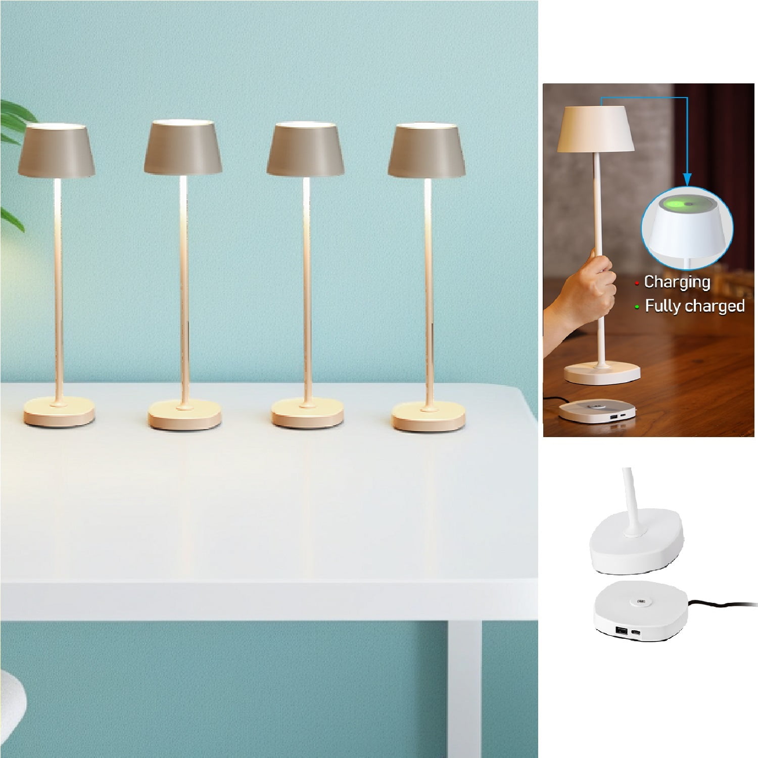 4 Pack Portable LED Cordless Table Lamp Light, Rechargeable Dimmable ...