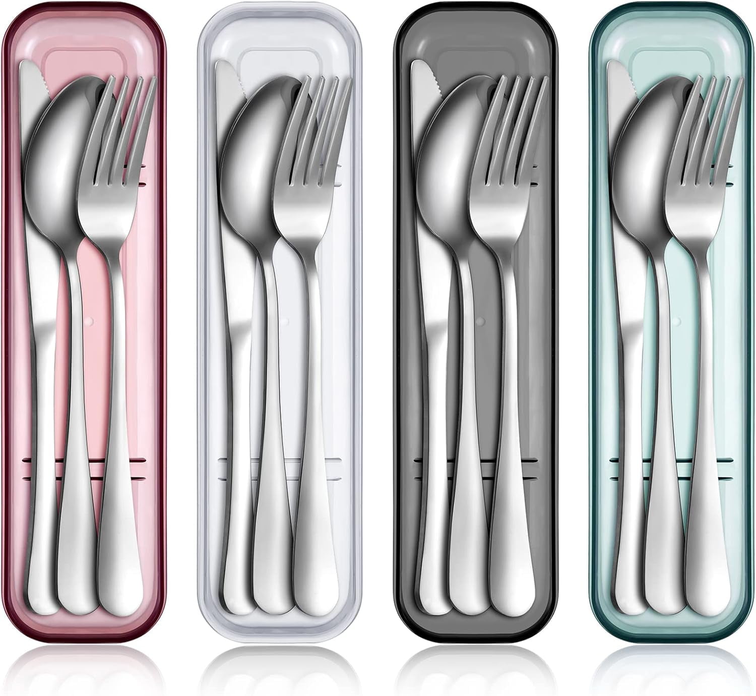 4 Pack Portable Travel Utensils Set with Case Reusable Stainless Steel ...
