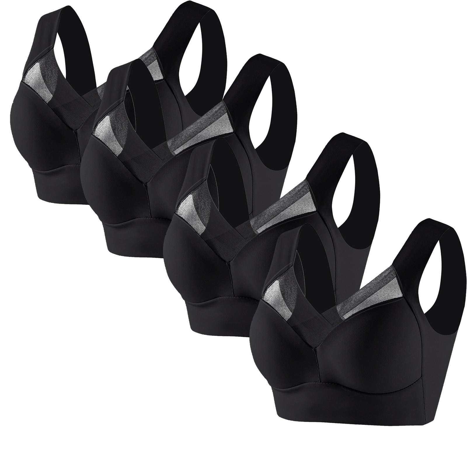 4 Pack Posture Correcting Bra for Seniors Ice Silk Gathering Bralette ...