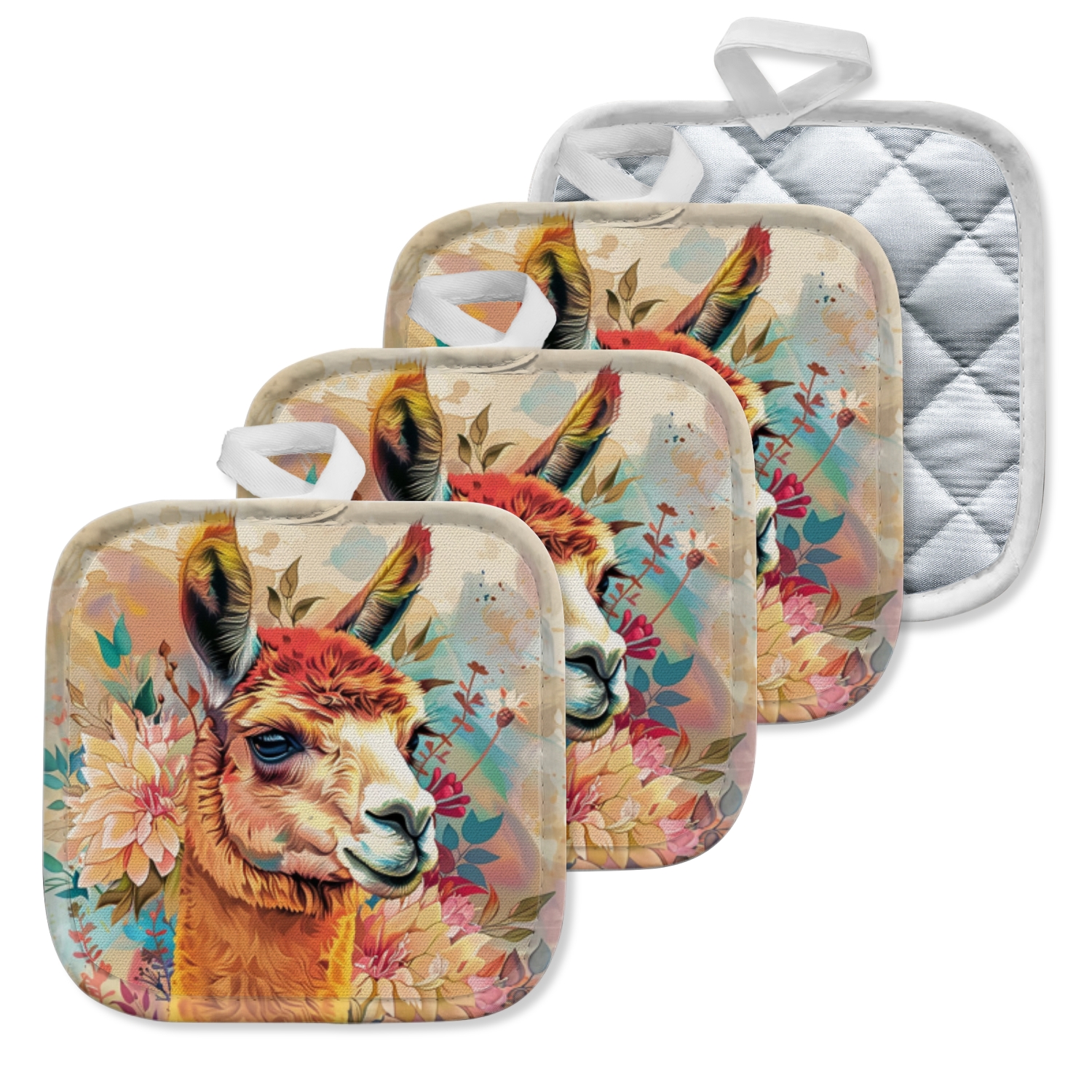 4 Pack Pot Holders,Kitchen Essential, Potholder Set,Alpaca Surrounded ...