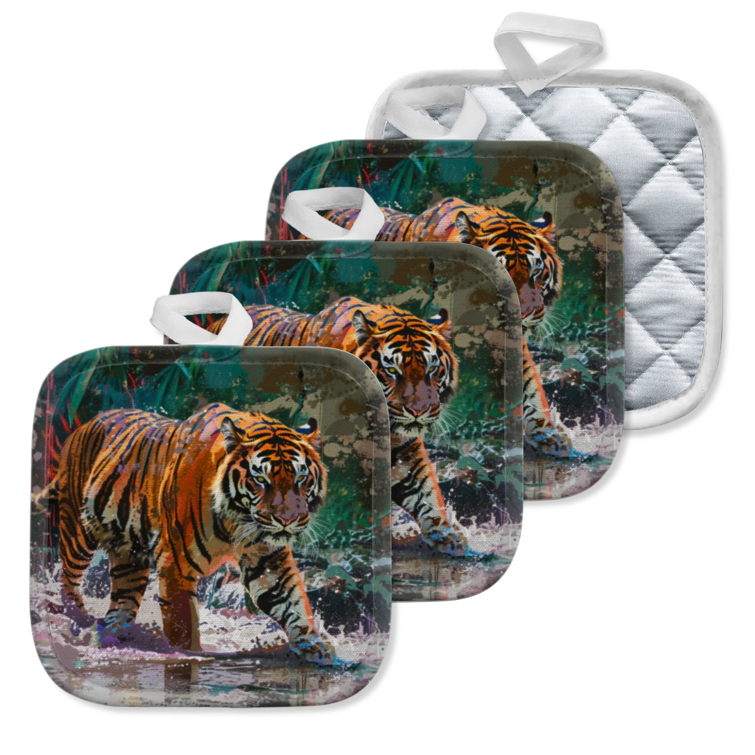 4 Pack Pot Holders,Kitchen Essential, Potholder Set,Artistic Tiger ...