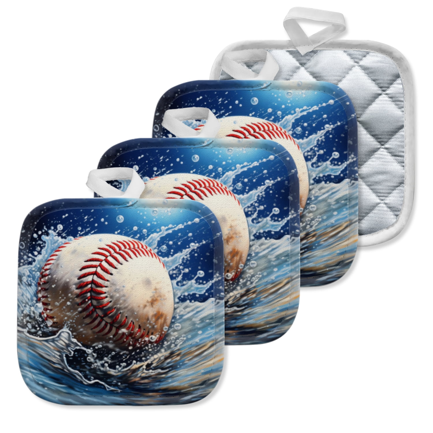 4 Pack Pot Holders,Kitchen Essential, Potholder Set,Baseball Splashing ...