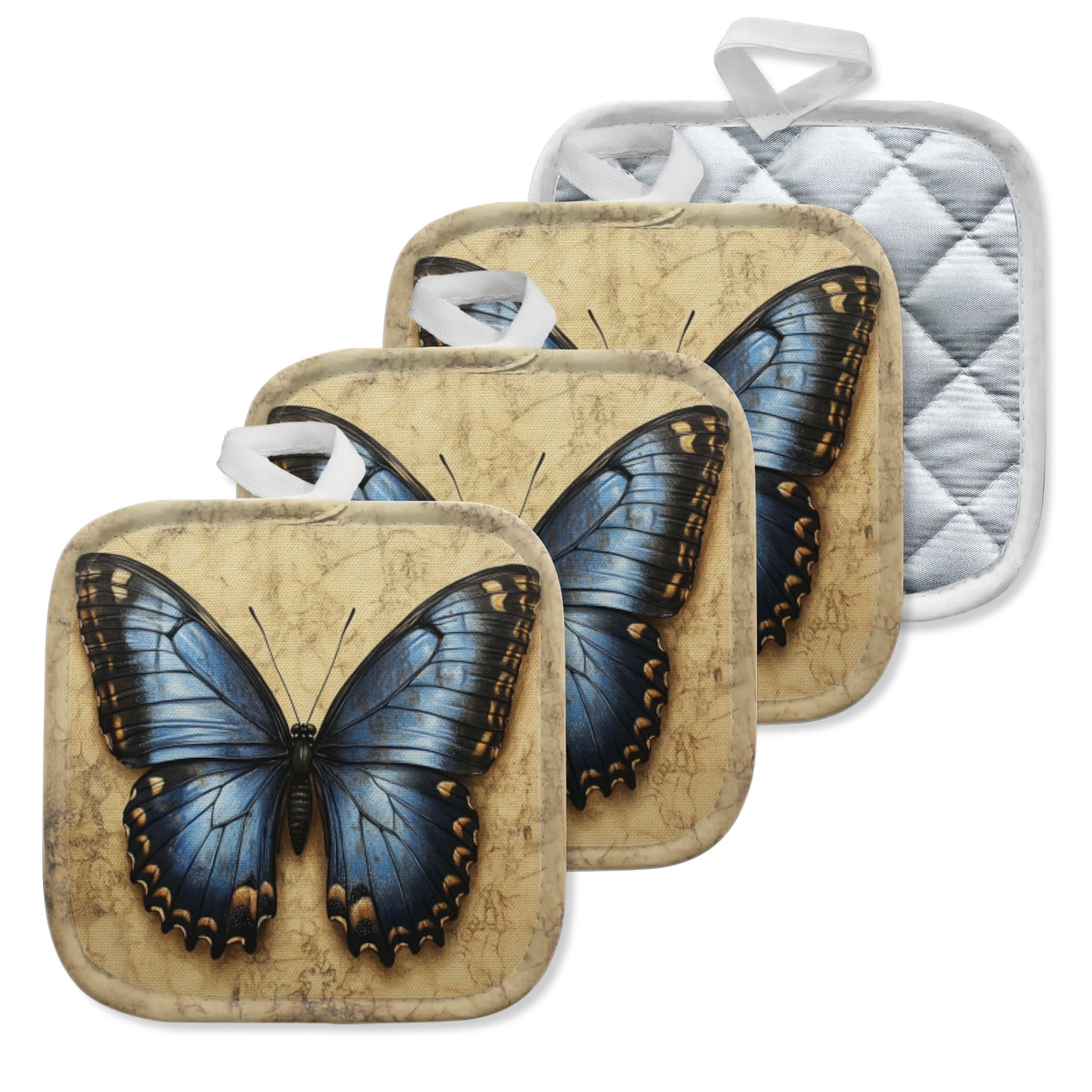 4 Pack Pot Holders,Kitchen Essential, Potholder Set,Blue Butterfly With ...